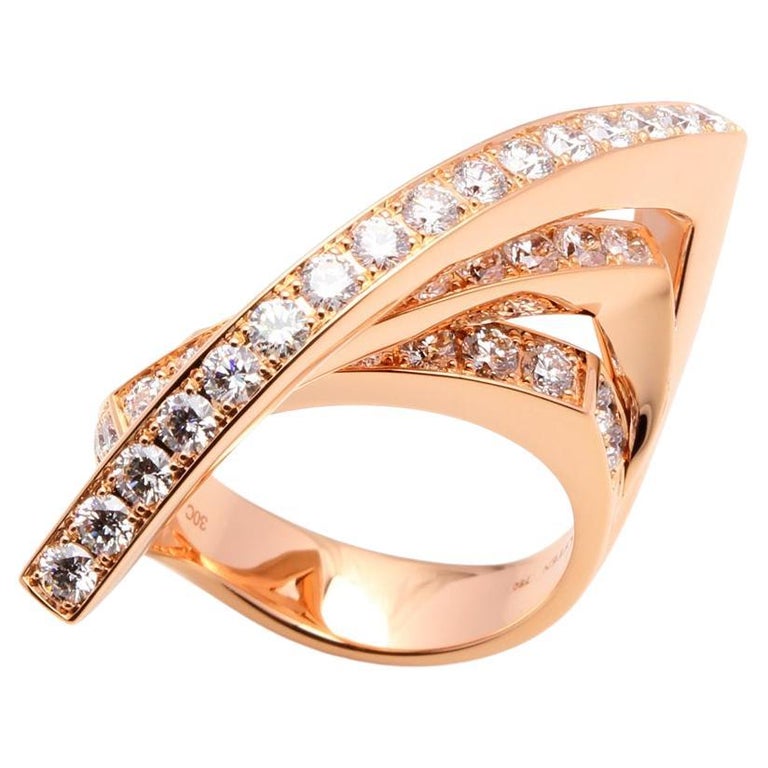 Diamond Channel Set Line Geometric Wave Unique Statement 18 Karat Rose ...