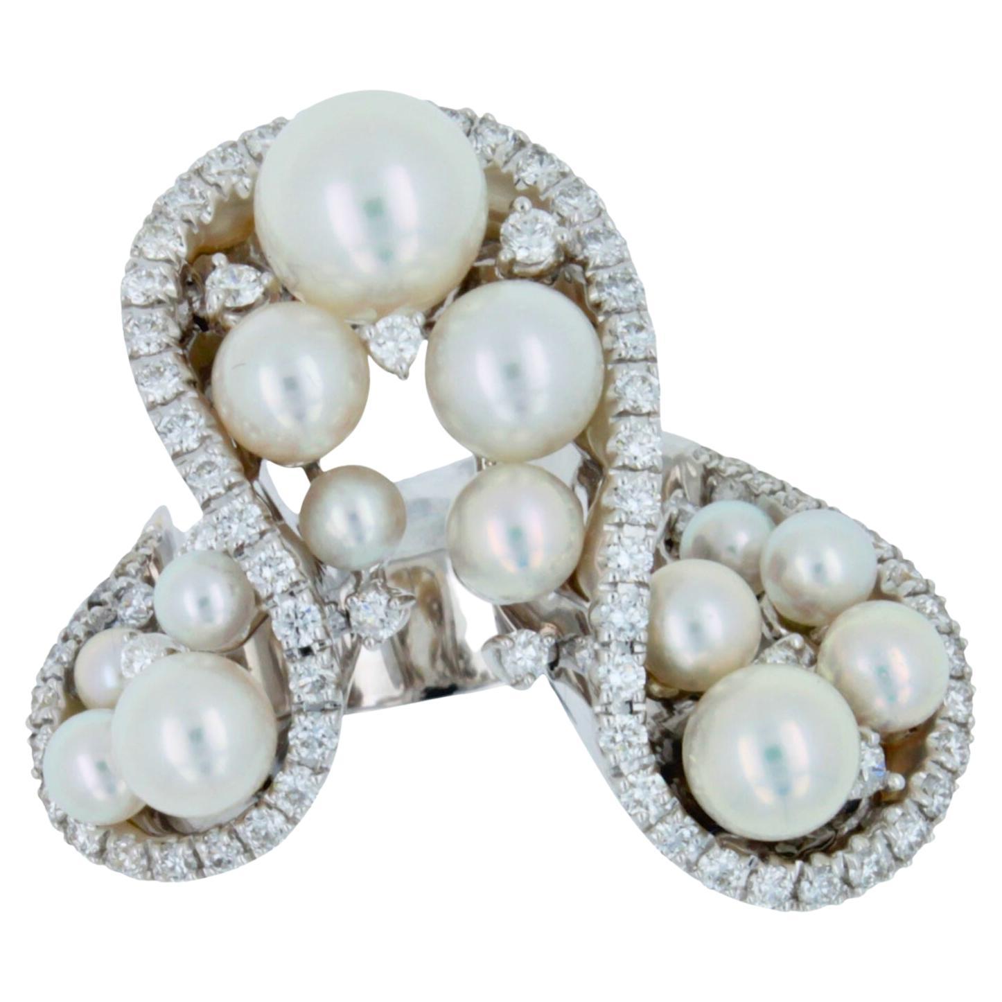 Akoya White Pearl Grape Luxury Cocktail Pave Elegant 18K White Gold ...