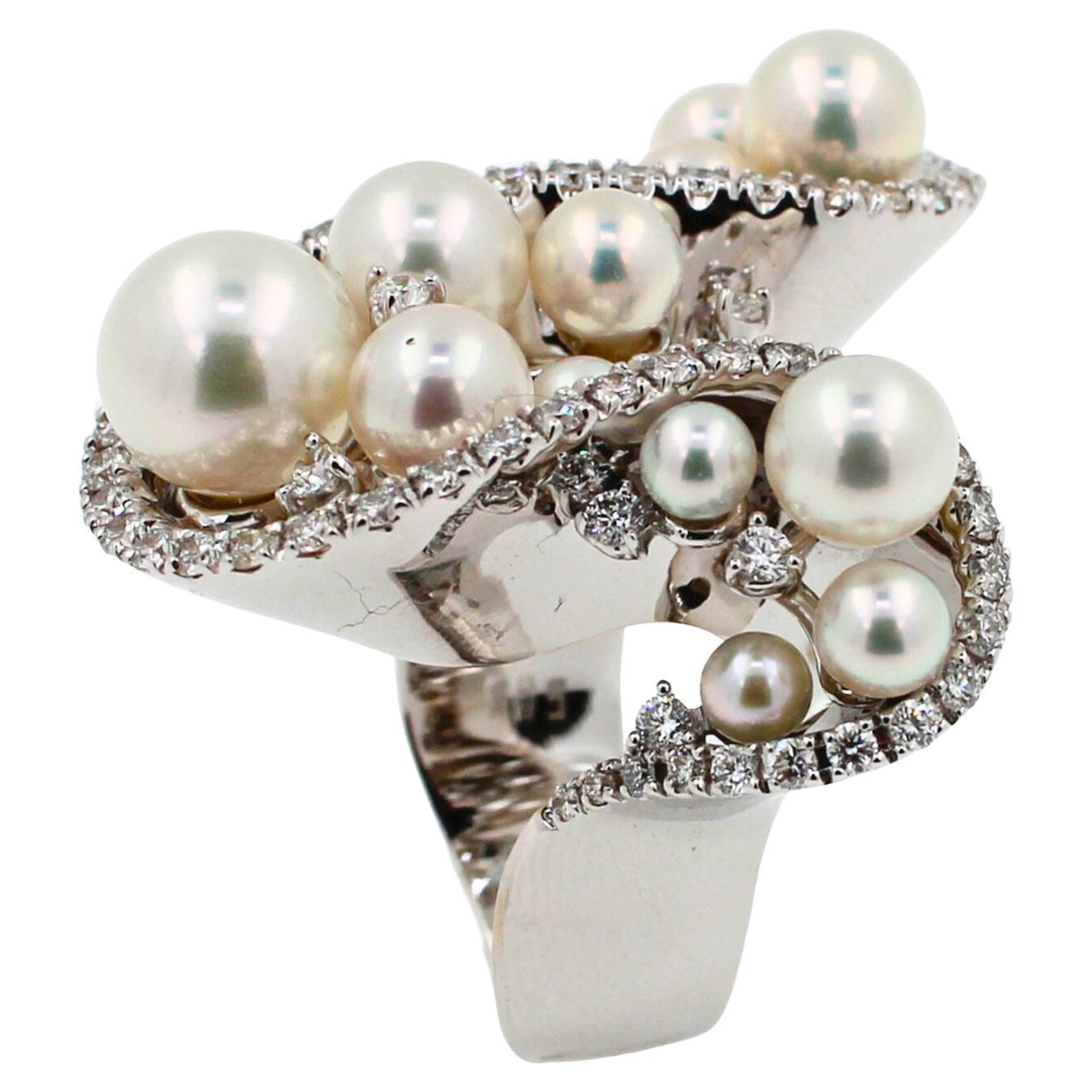 Akoya White Pearl Grape Luxury Cocktail Pave Elegant 18K White Gold ...