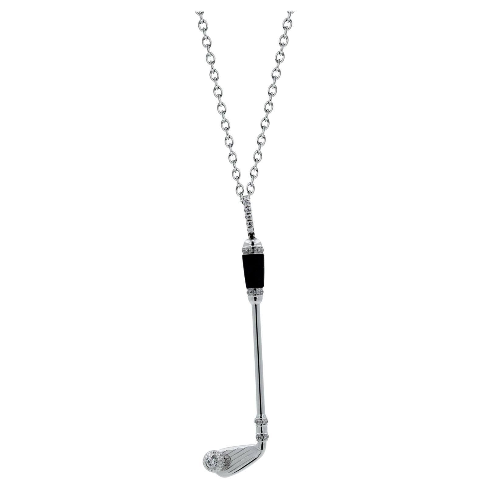 Diamond Grey Black Pearl Golf Club Birdie Charm 18 Karat Gold Necklace ...