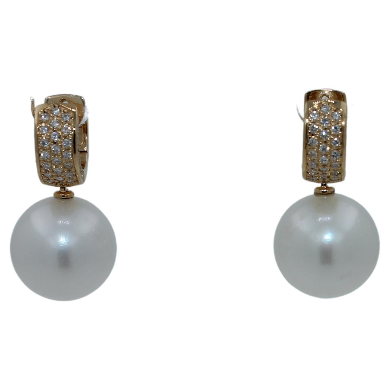 South Sea White Pearl Diamond 18 Karat White Gold Hinge Line Drop Hoop ...