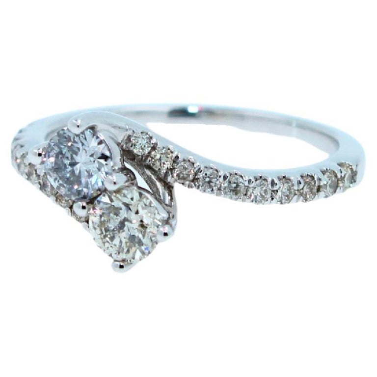 Double Round Diamond Two 2 Stone Spiral Pave Engagement Vintage White ...