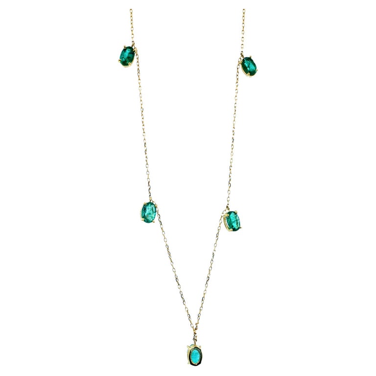 Multi Oval Shape Drop Shape Emerald 14 Karat Yellow Gold Chain Layer ...