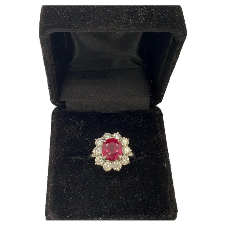 SSEF* Cert. 4.542CT Unheated Burma Mogok Ruby Diamond Ring in Platinum ...