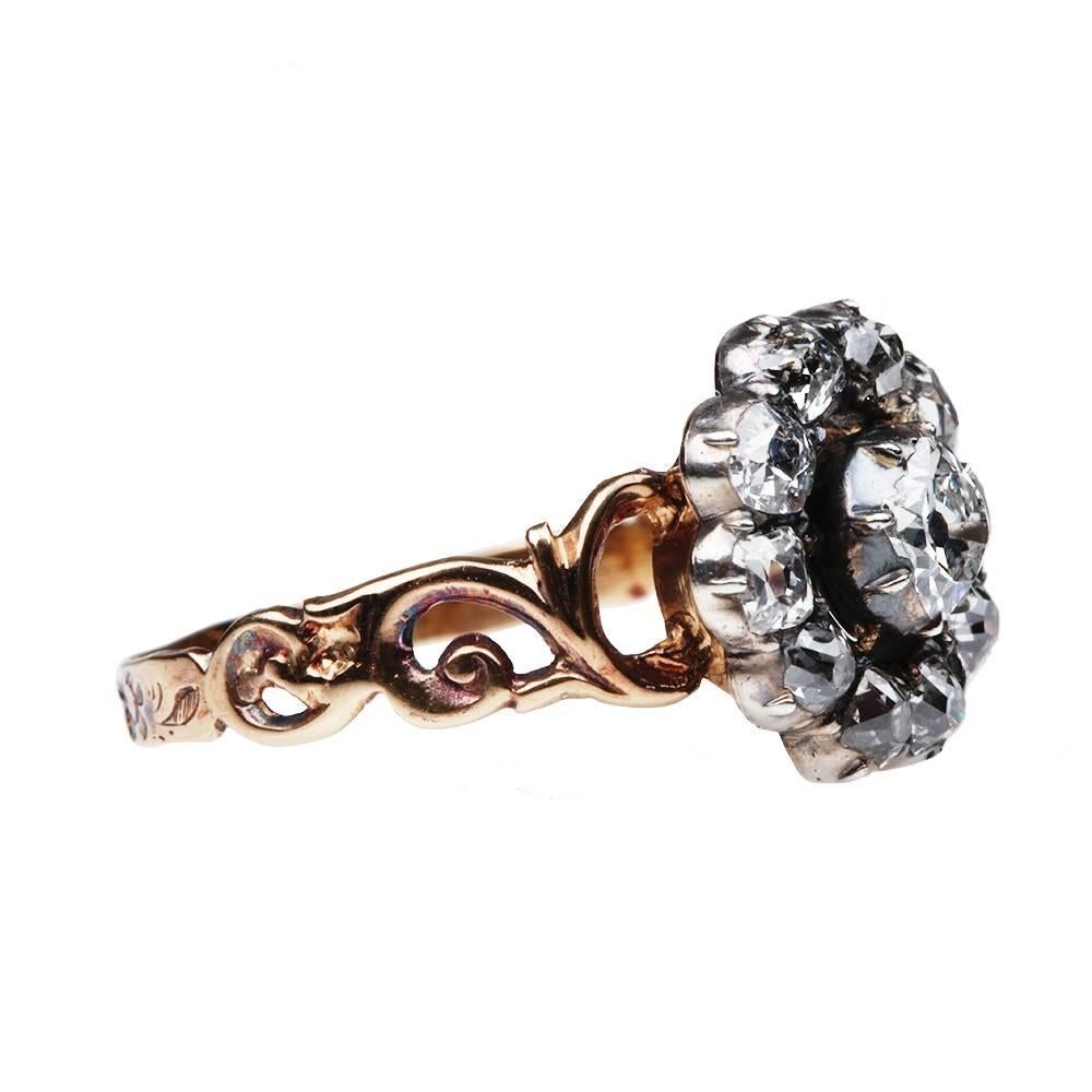 Victorian Diamond Silver Gold Cluster Ring at 1stDibs