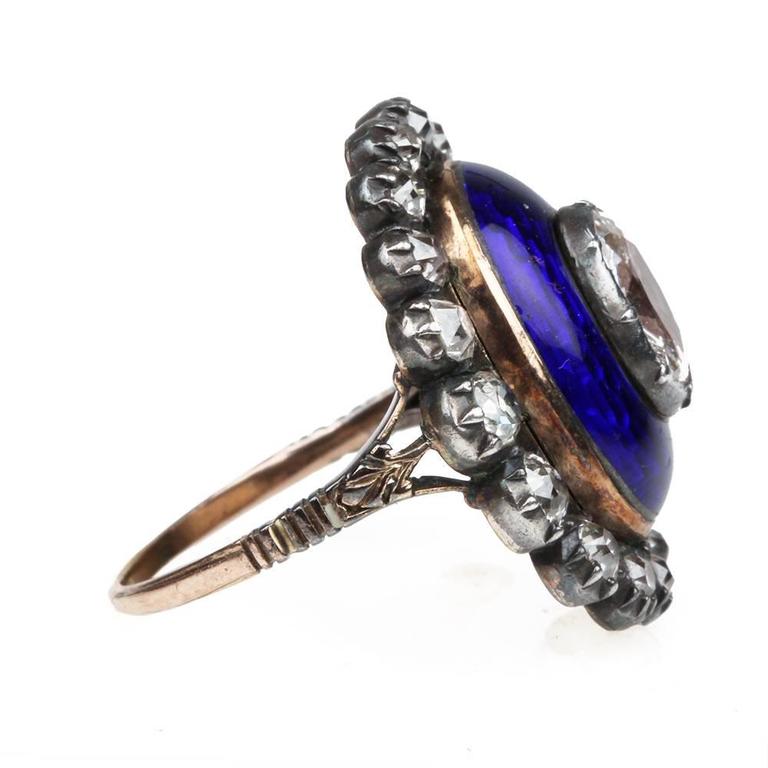 Antique Georgian Old Mine Cut Diamond Blue Enamel Ring For Sale at ...