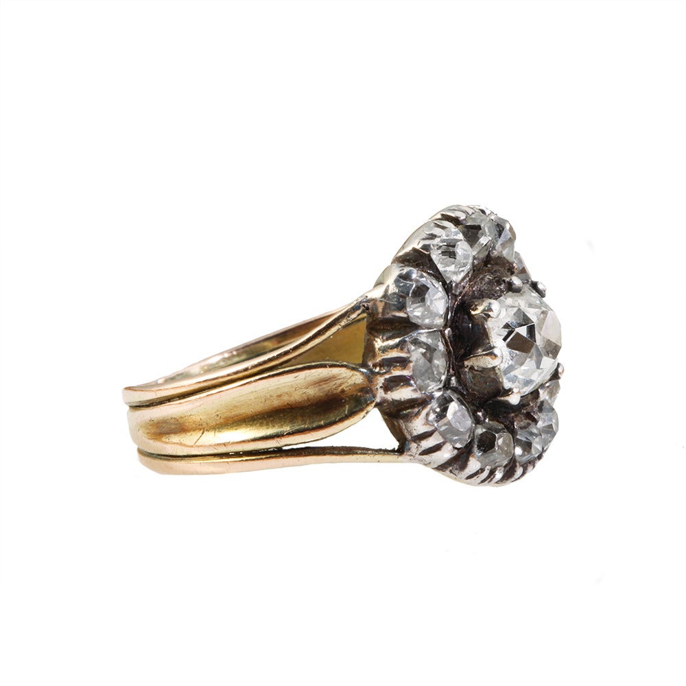 Georgian Diamond Silver Gold Cluster Ring at 1stDibs