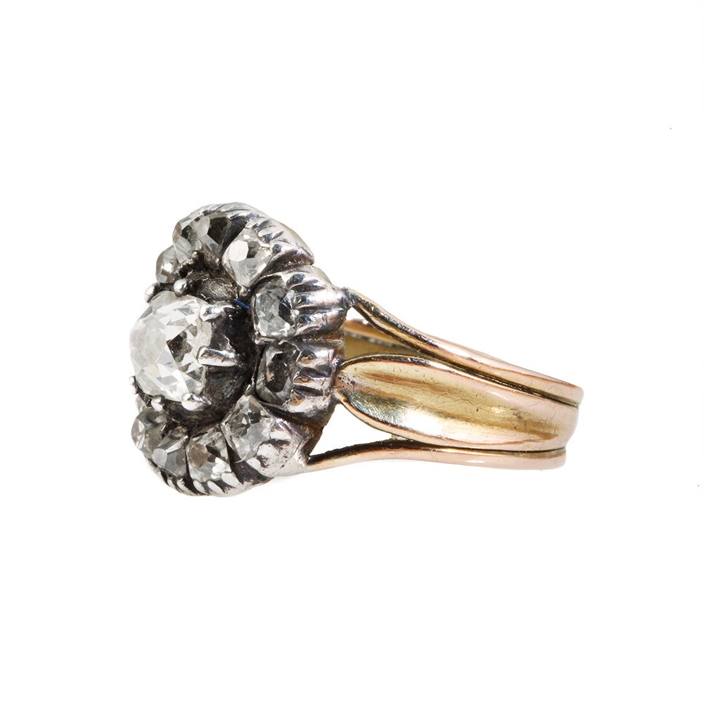 Georgian Diamond Silver Gold Cluster Ring at 1stDibs