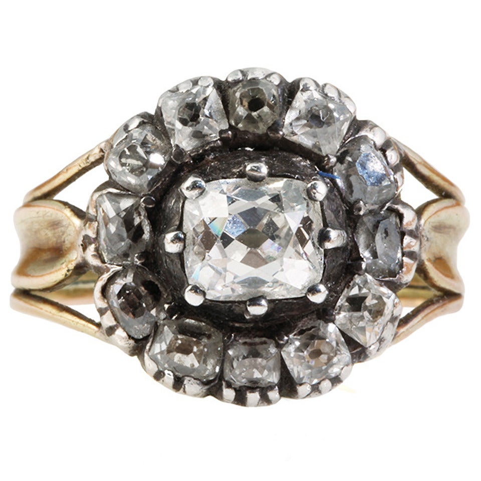 Georgian Diamond Silver Gold Cluster Ring at 1stDibs