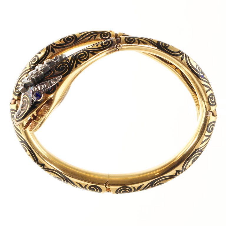 Early Victorian Enamel Gold Snake Bracelet at 1stDibs
