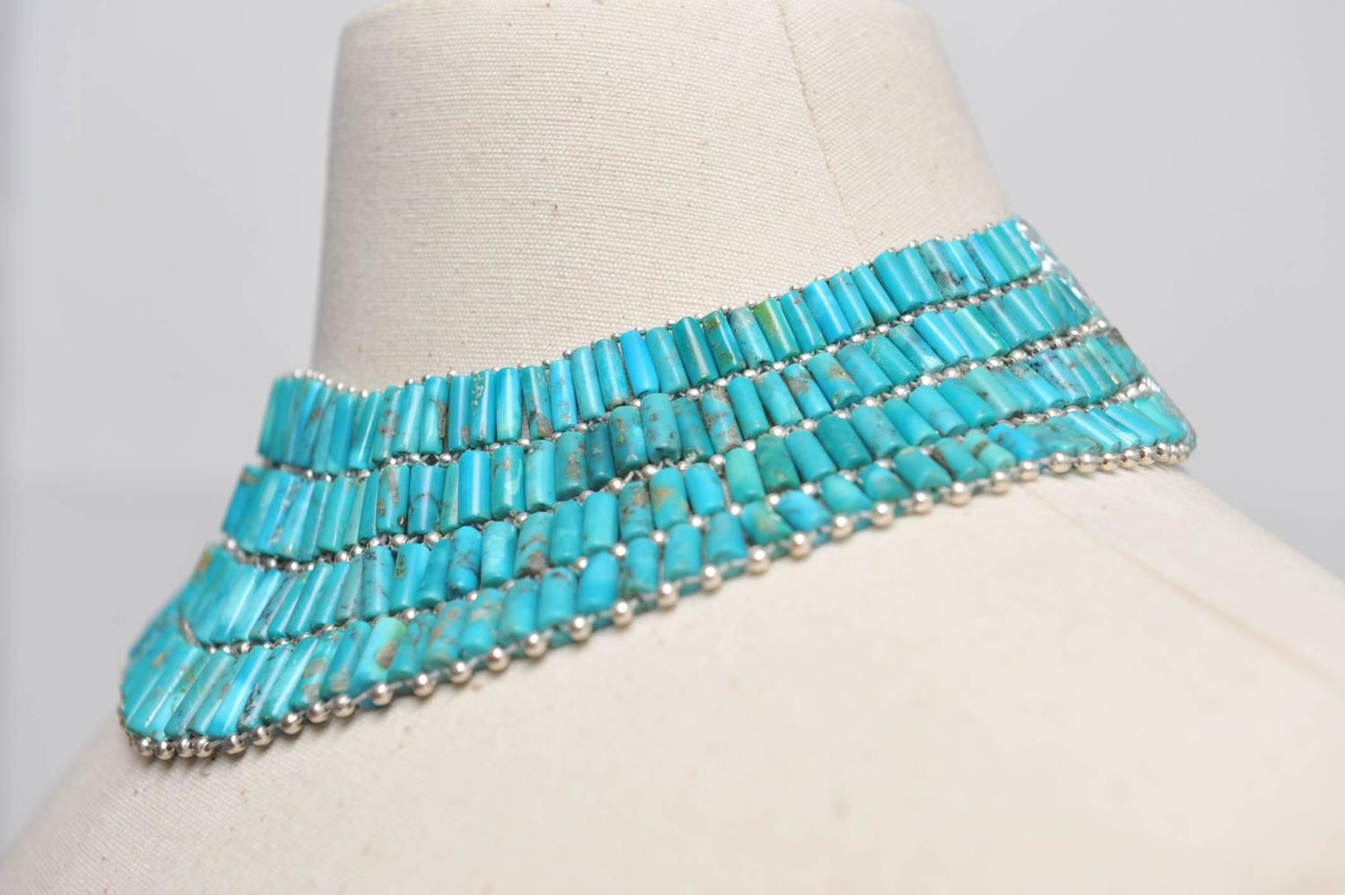 Turquoise Sterling Silver Collar Necklace at 1stdibs