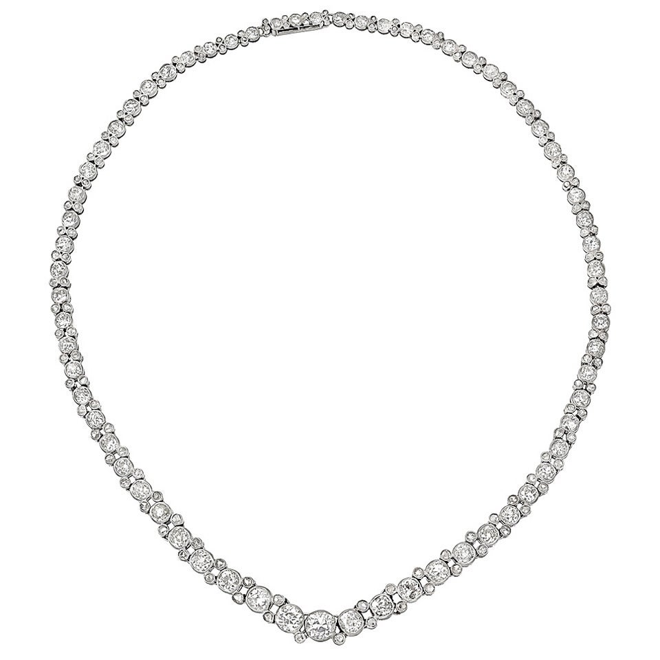 Old Mine Cut Diamond Platinum Line Necklace at 1stDibs