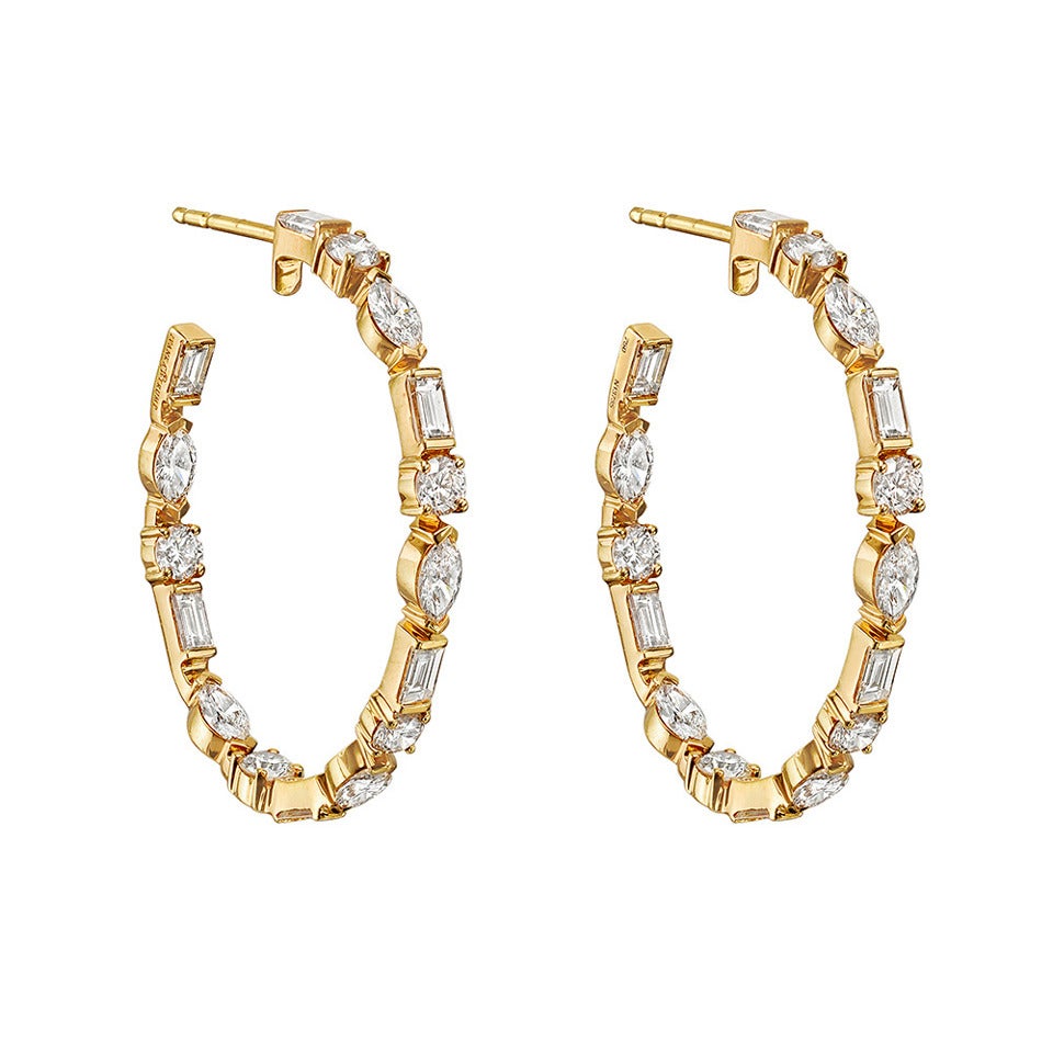 Ivanka Trump Mixed-Cut Diamond Gold Hoop Earrings at 1stDibs
