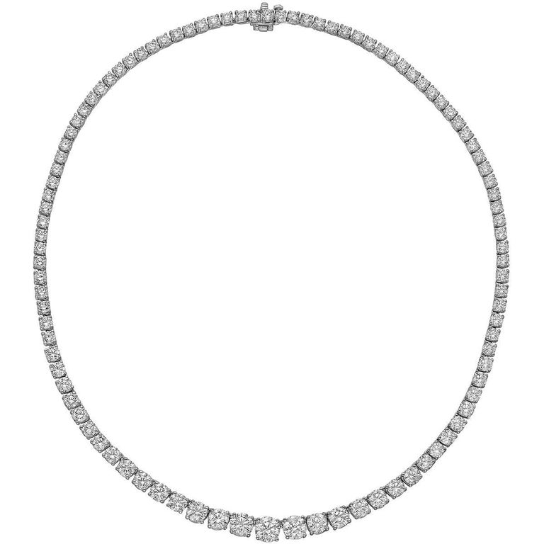 Graduated Round Brilliant Diamond Line Necklace at 1stDibs