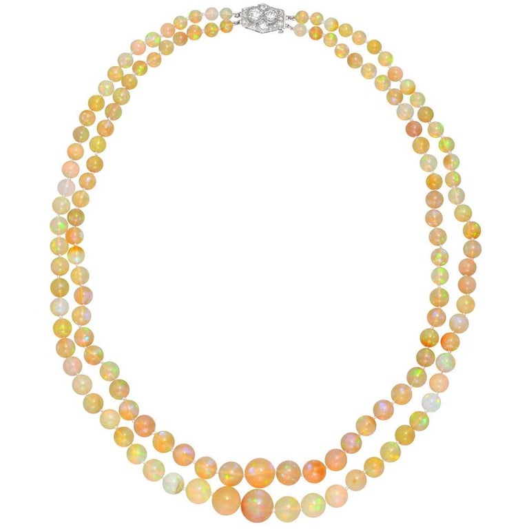 Two-Strand Opal Bead Necklace with Diamond-Set Clasp at 1stDibs | opal ...