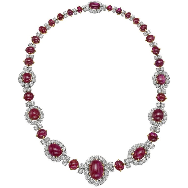 Van Cleef and Arpels Ruby Diamond Cluster Necklace at 1stDibs | van ...