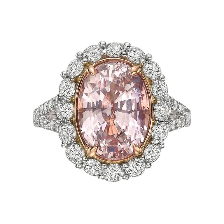 6.09 Carat Padparadscha Sapphire Diamond Cluster Ring at 1stDibs