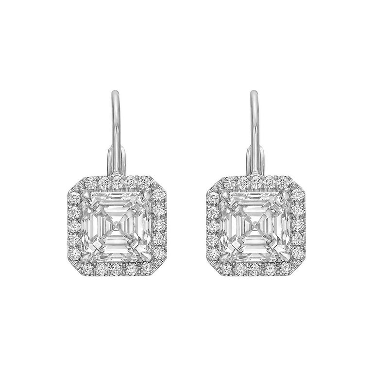 Betteridge Square Emerald-Cut Diamond Halo Drop Earrings '4.35 Carat ...
