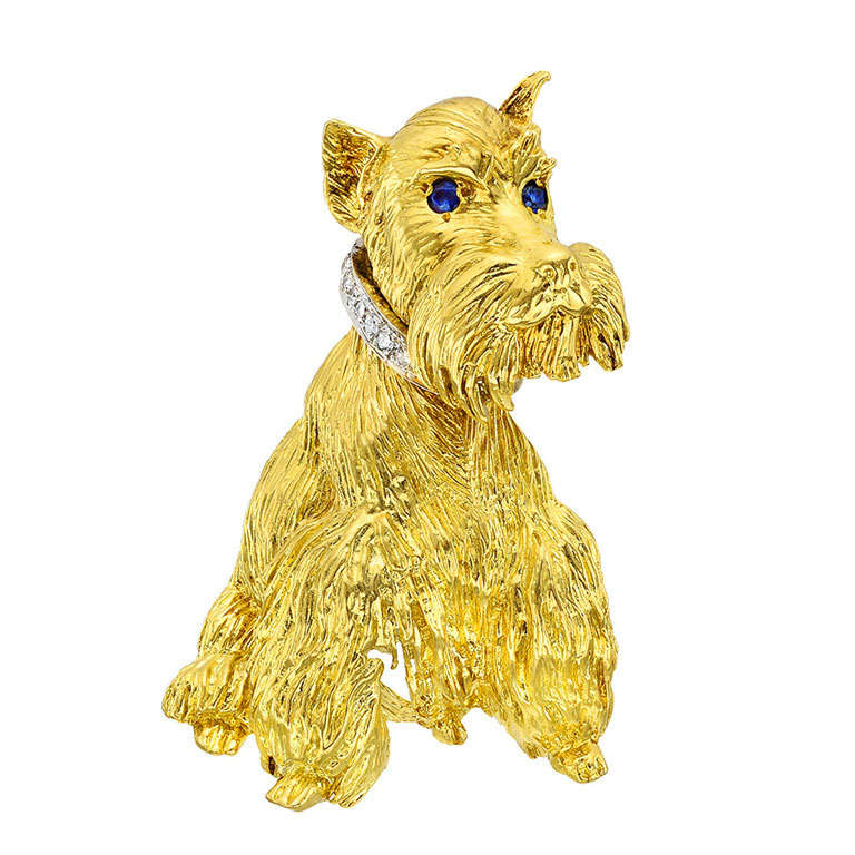 Cartier Gold and Gem-Set Terrier Dog Pin at 1stDibs
