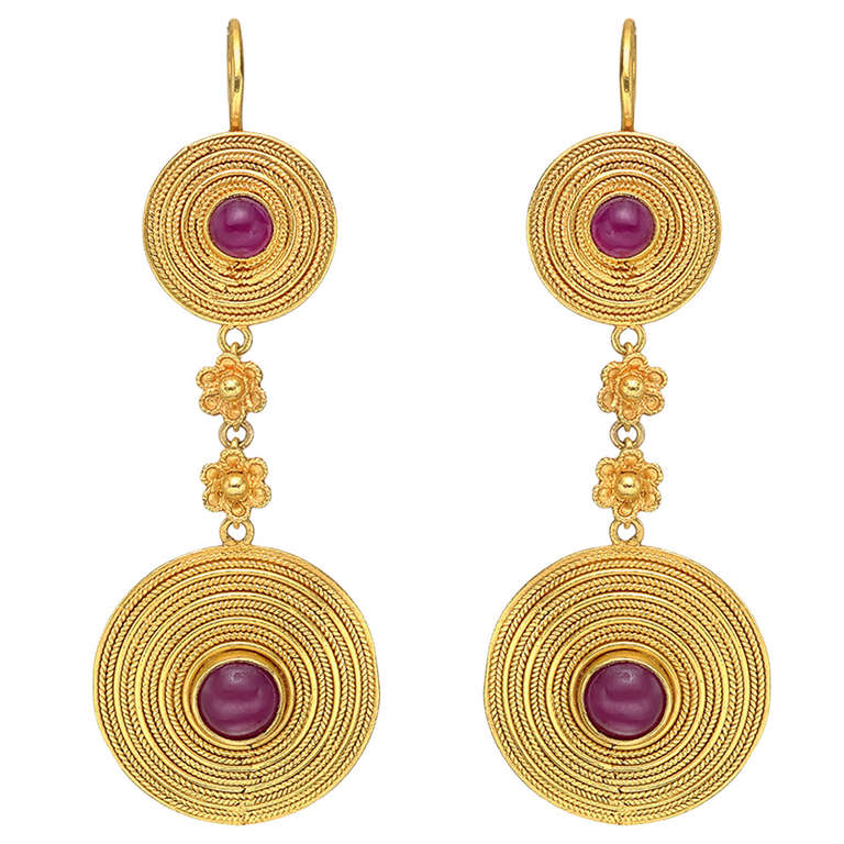Lalaounis Ruby Gold Pendant Earrings at 1stDibs