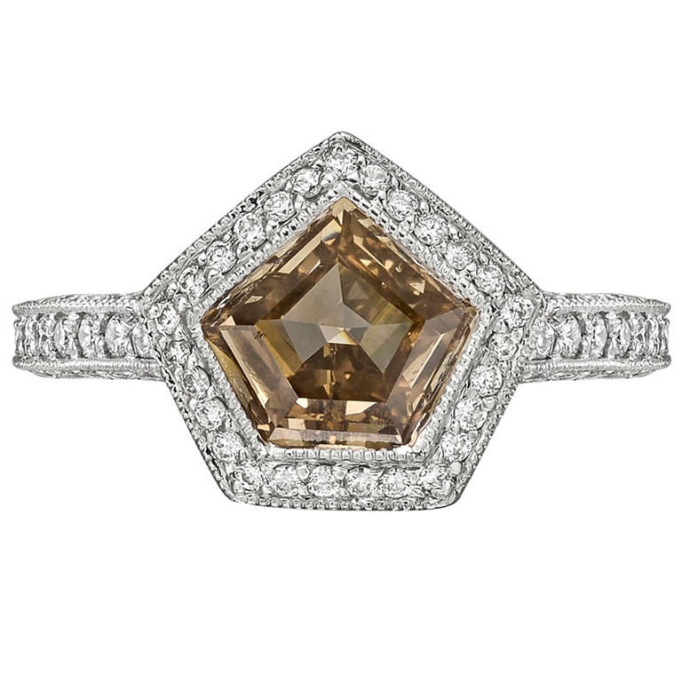 Pentagonal Fancy Brown and White Diamond Ring at 1stDibs | pentagonal ...