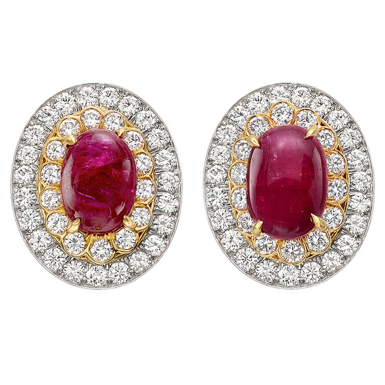 David Webb Cabochon Ruby Diamond Earrings at 1stDibs