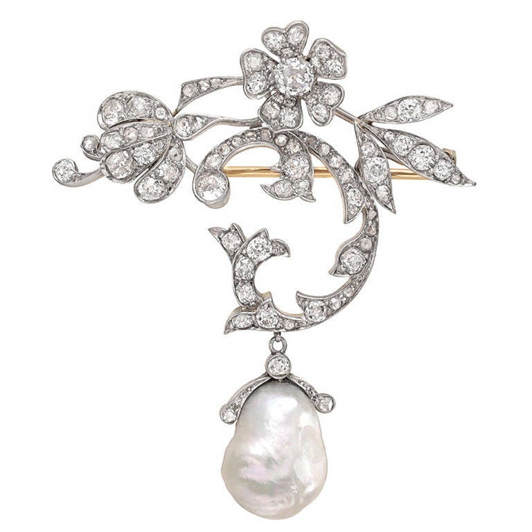 Natural Pearl Diamond Brooch at 1stDibs | pearl and diamond brooch
