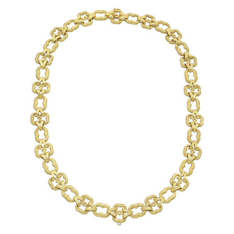 Textured Gold Link Long Necklace at 1stDibs