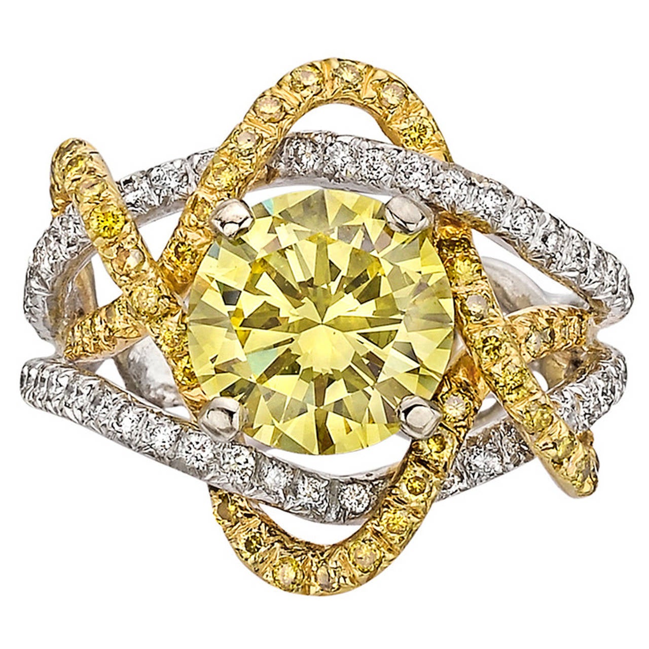 2.47 Carat Fancy Intense Yellow Diamond Ring at 1stDibs