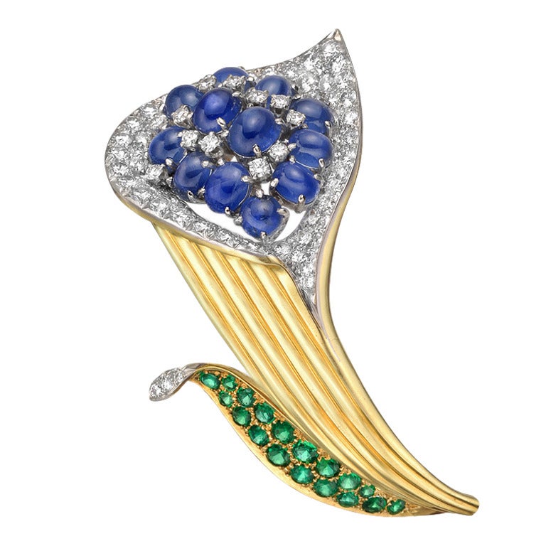 Raymond C. Yard Gem-Set Gold Calla Lily Brooch at 1stDibs