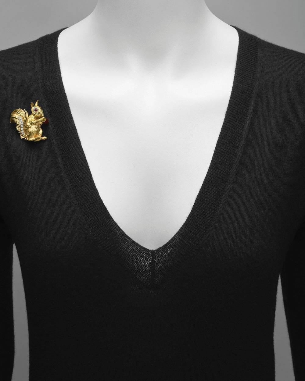 Kutchinsky Gold and Gem-Set Squirrel Pin at 1stDibs | squirrel pins