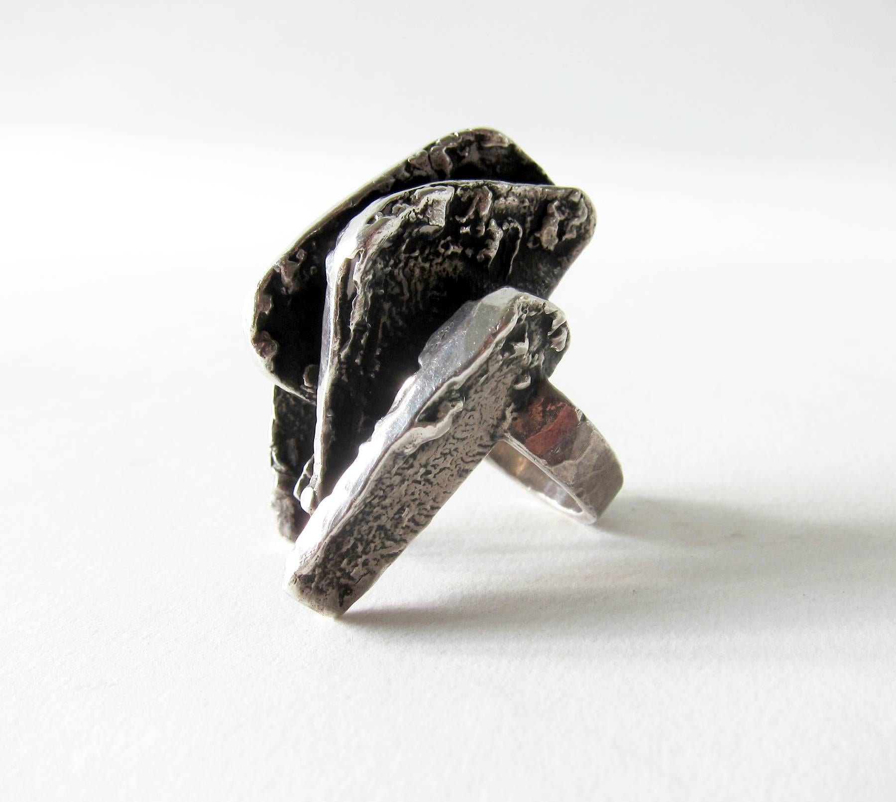 1970s European Sterling Silver Brutalist Statement Ring at 1stDibs