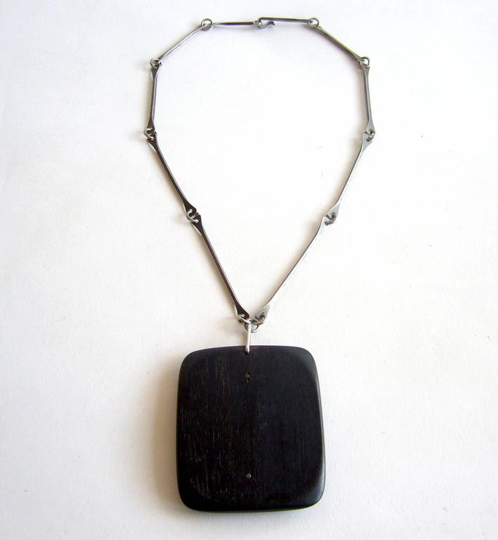 Irvin and Bonnie Burkee Wood Sterling Silver Abstract Pendant Necklace ...