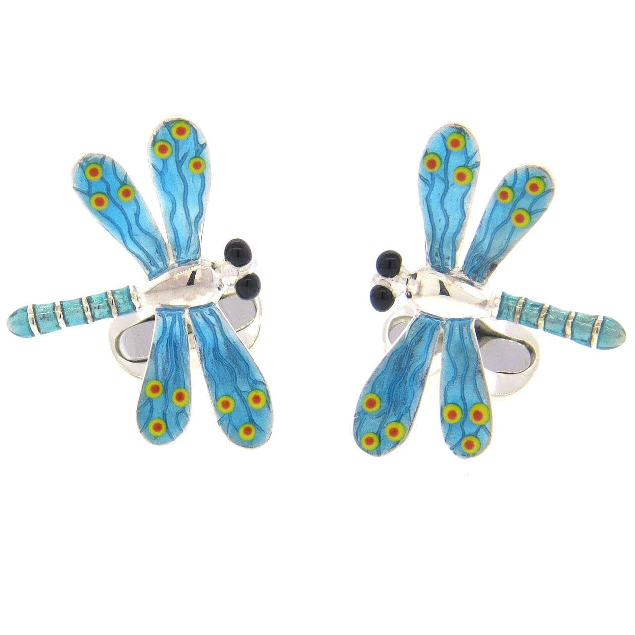 Deakin and Francis Enamel Sterling Silver Dragonfly Cufflinks at 1stDibs