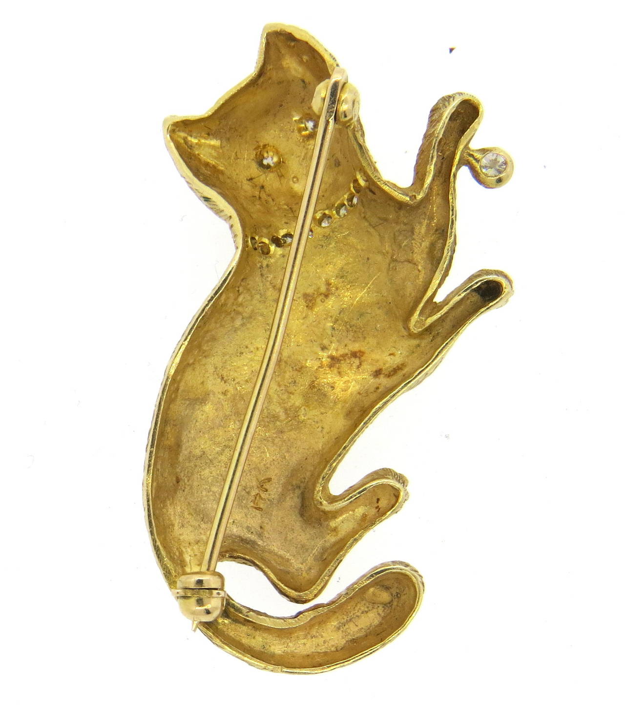 Diamond Gold Cat Brooch at 1stDibs