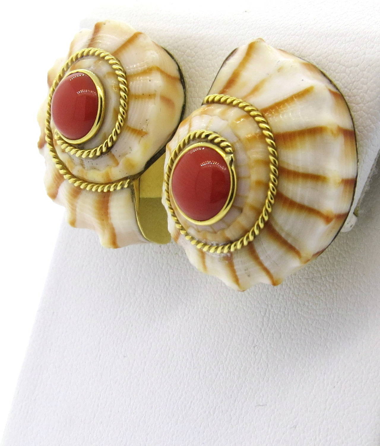 Maz Shell Coral Gold Earrings at 1stDibs | maz shell earrings