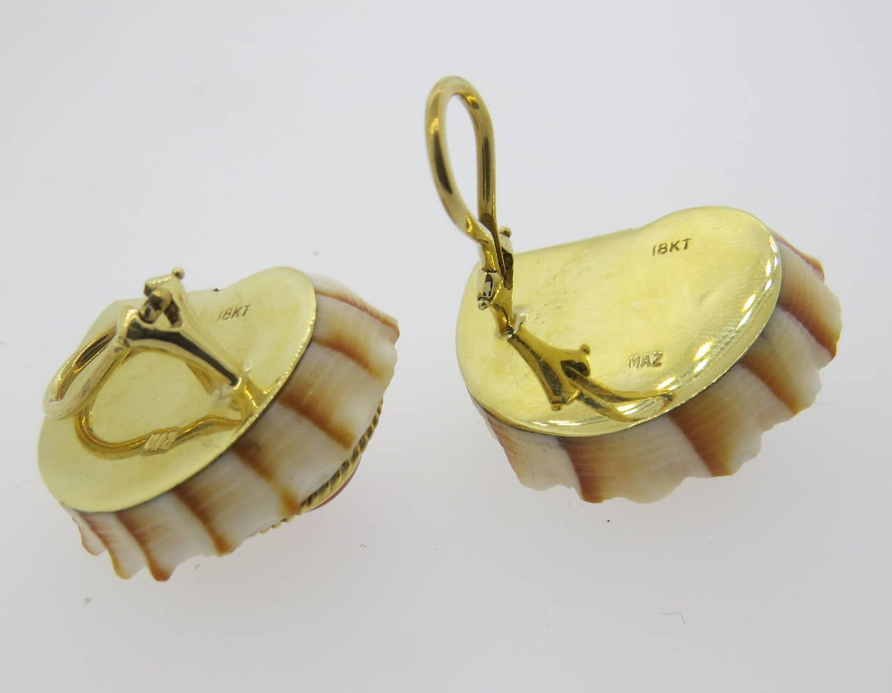 Maz Shell Coral Gold Earrings at 1stDibs | maz shell earrings