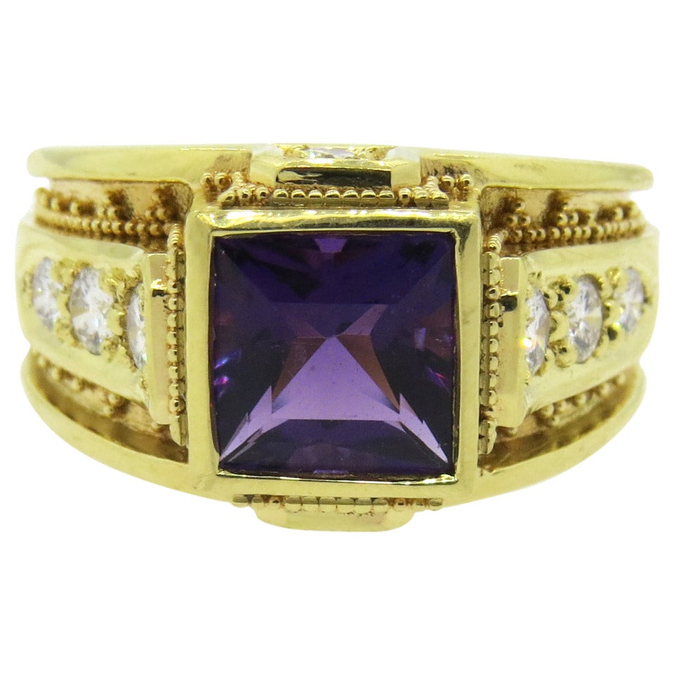 Kent Raible Gold Diamond Amethyst Ring at 1stDibs