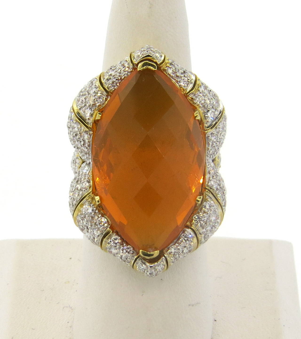 Impressive Mexican Fire Opal Diamond Gold Cocktail Ring For Sale at 1stDibs