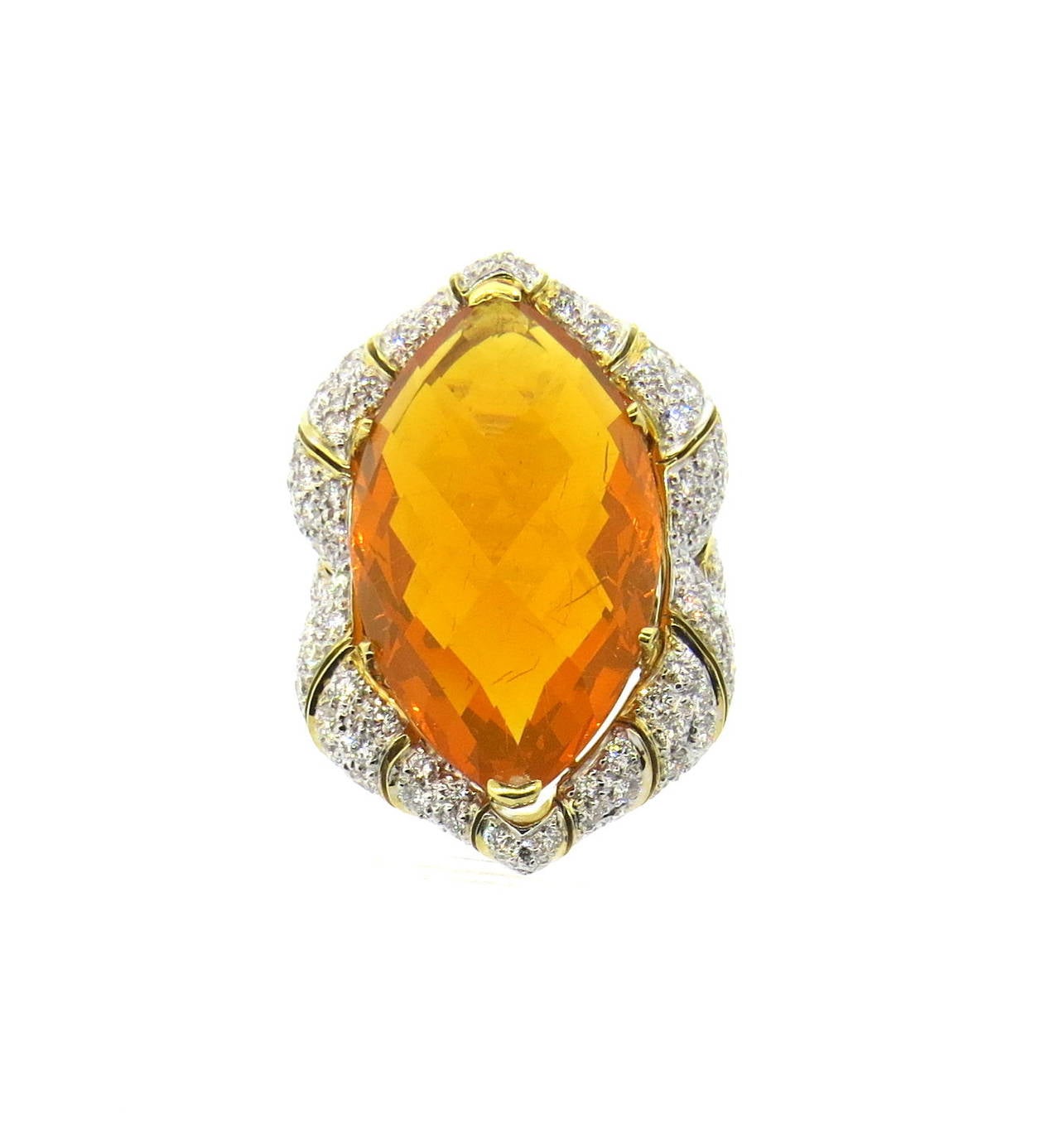 Impressive Mexican Fire Opal Diamond Gold Cocktail Ring For Sale at 1stDibs