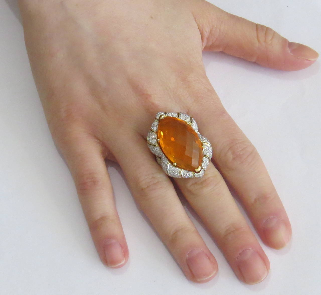 Impressive Mexican Fire Opal Diamond Gold Cocktail Ring For Sale at 1stDibs