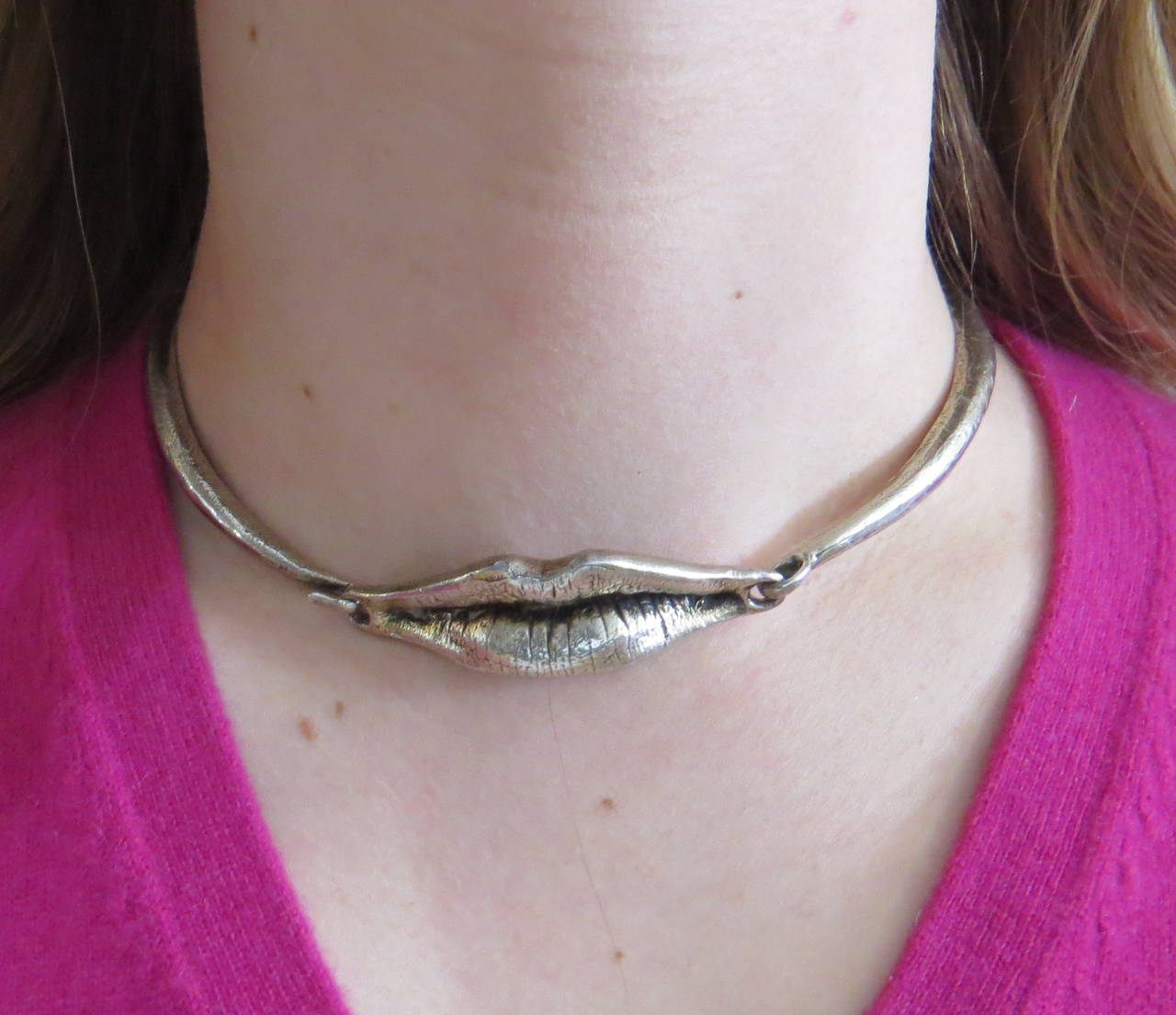 Rare Unusual Zolotas Sterling Silver Lips Necklace at 1stDibs