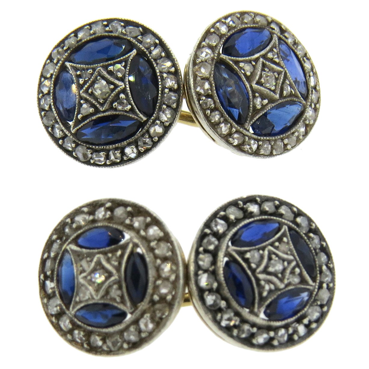 Antique Sapphire Diamond Gold Cufflinks For Sale at 1stDibs | antique ...