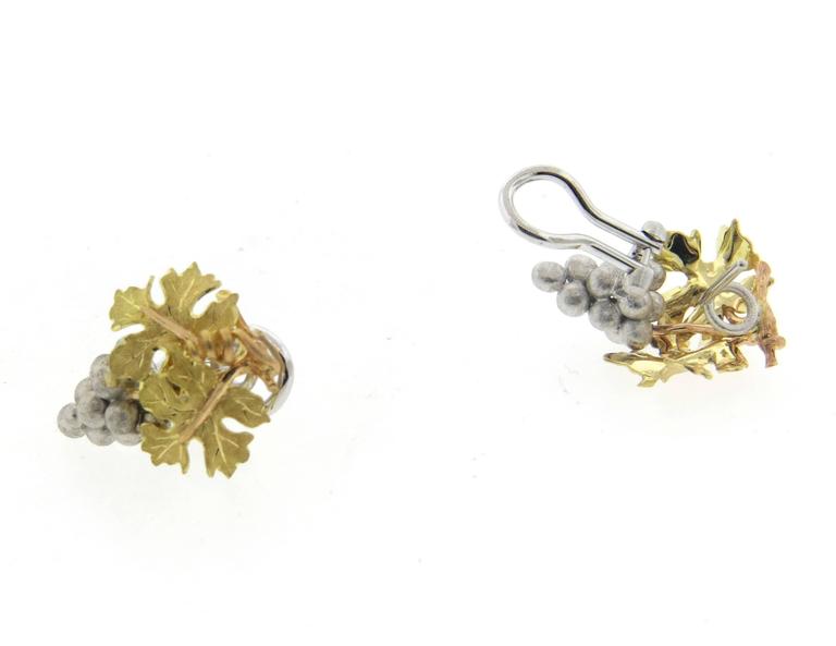 Buccellati Tri Color Gold Grape Vine Earrings at 1stDibs