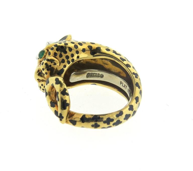 David Webb Enamel Emerald Diamond Gold Platinum Leopard Ring at 1stDibs ...