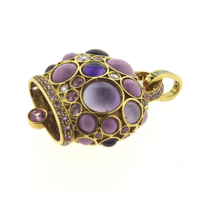 Large Pink Gemstone Diamond Gold Chantecler Bell Pendant Enhancer at ...