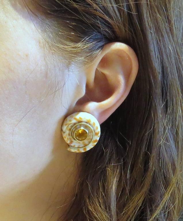 Maz Citrine Gold Shell Earrings at 1stDibs