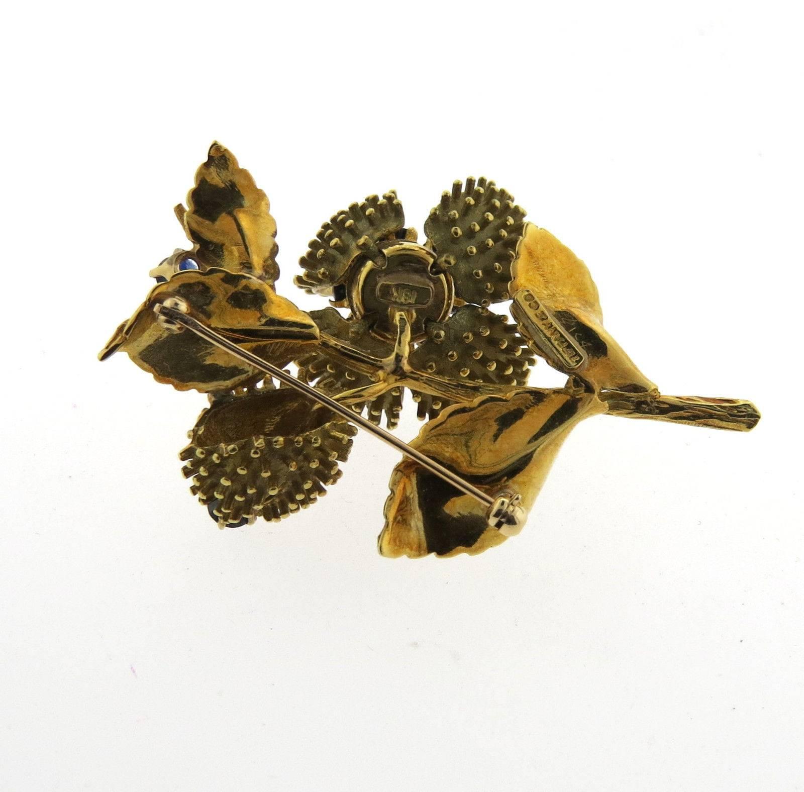 Tiffany and Co. Sapphire Diamond Gold Flower Movable Flower Brooch Pin ...