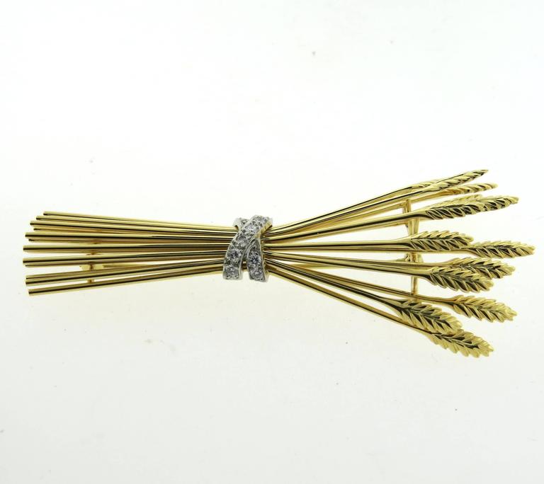 Tiffany and Co Gold Platinum Diamond Wheat Bunch Brooch Pin at 1stDibs