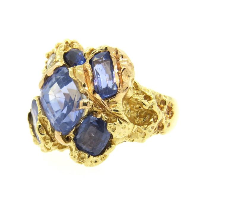 Naturalistic Natural No Heat Blue Sapphire Diamond Gold Ring For Sale ...